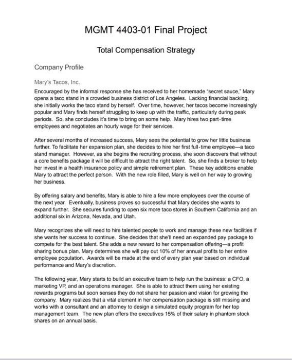 Solved MGMT 4403-01 Final Project Total Compensation | Chegg.com