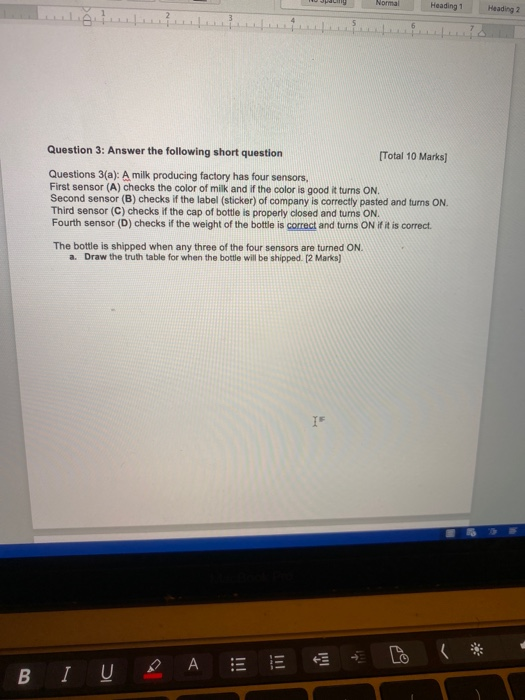 Solved Normal Heading 1 Heading 2 Question 3: Answer the | Chegg.com