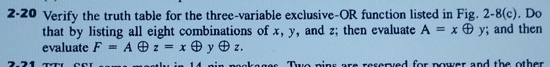 Solved 2-20 ﻿Verify the truth table for the three-variable | Chegg.com
