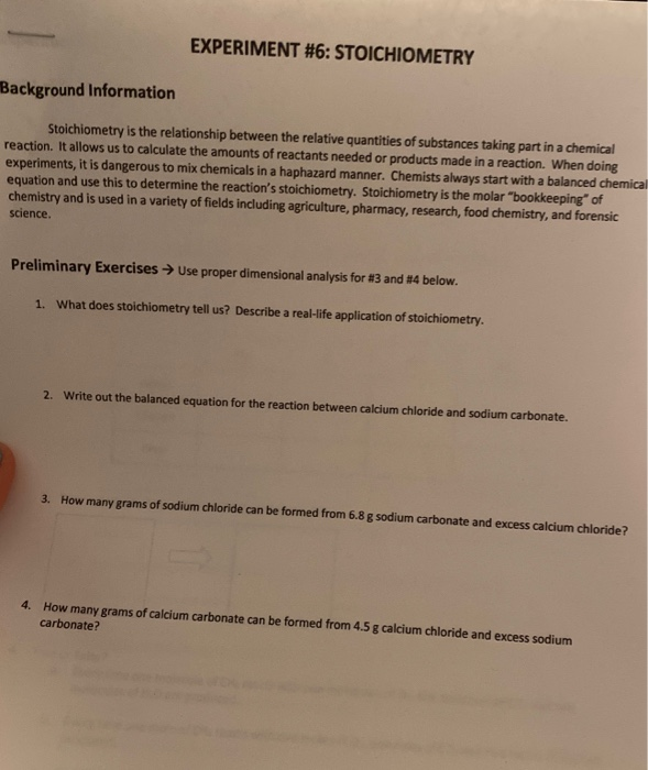 Solved EXPERIMENT #6: STOICHIOMETRY Background Information | Chegg.com