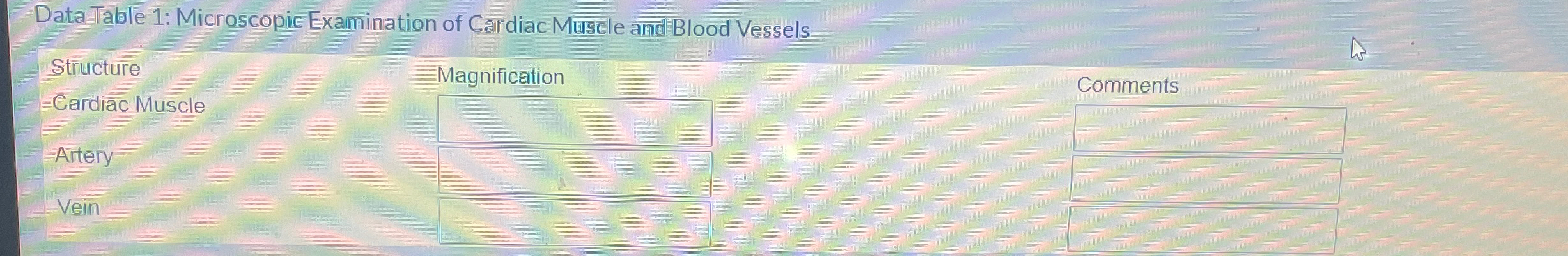 Solved Data Table 1: Microscopic Examination of Cardiac | Chegg.com Solved Data Table 1: Microscopic Examination of Cardiac | Chegg.com