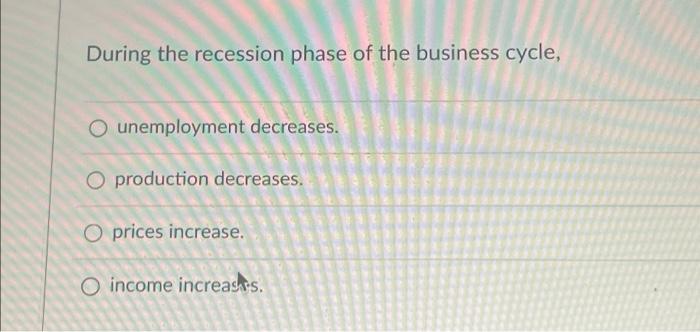 Solved During the recession phase of the business cycle, | Chegg.com