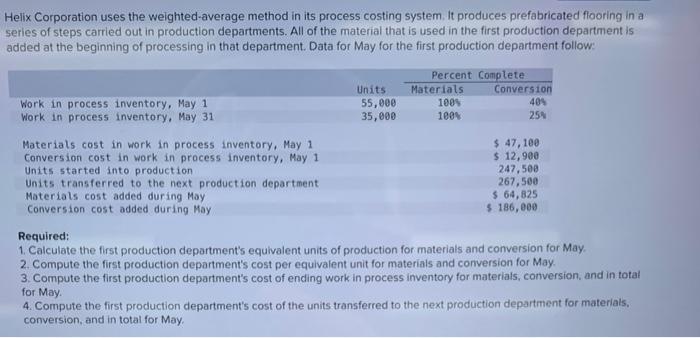 Solved Helix Corporation uses the weighted-average method in | Chegg.com