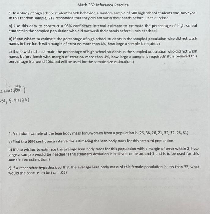 Solved Math 352 Inference Practice 1. In a study of high | Chegg.com