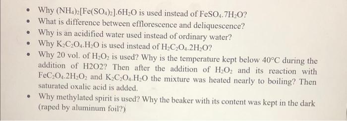Solved - Why (NH4)2[Fe(SO4)2].6H2O is used instead of | Chegg.com