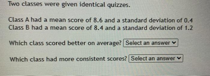 Solved Two classes were given identical quizzes. Class A had | Chegg.com