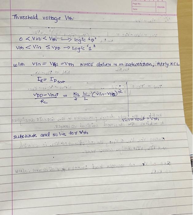 Solved Threshold voltage Vth: 0 | Chegg.com