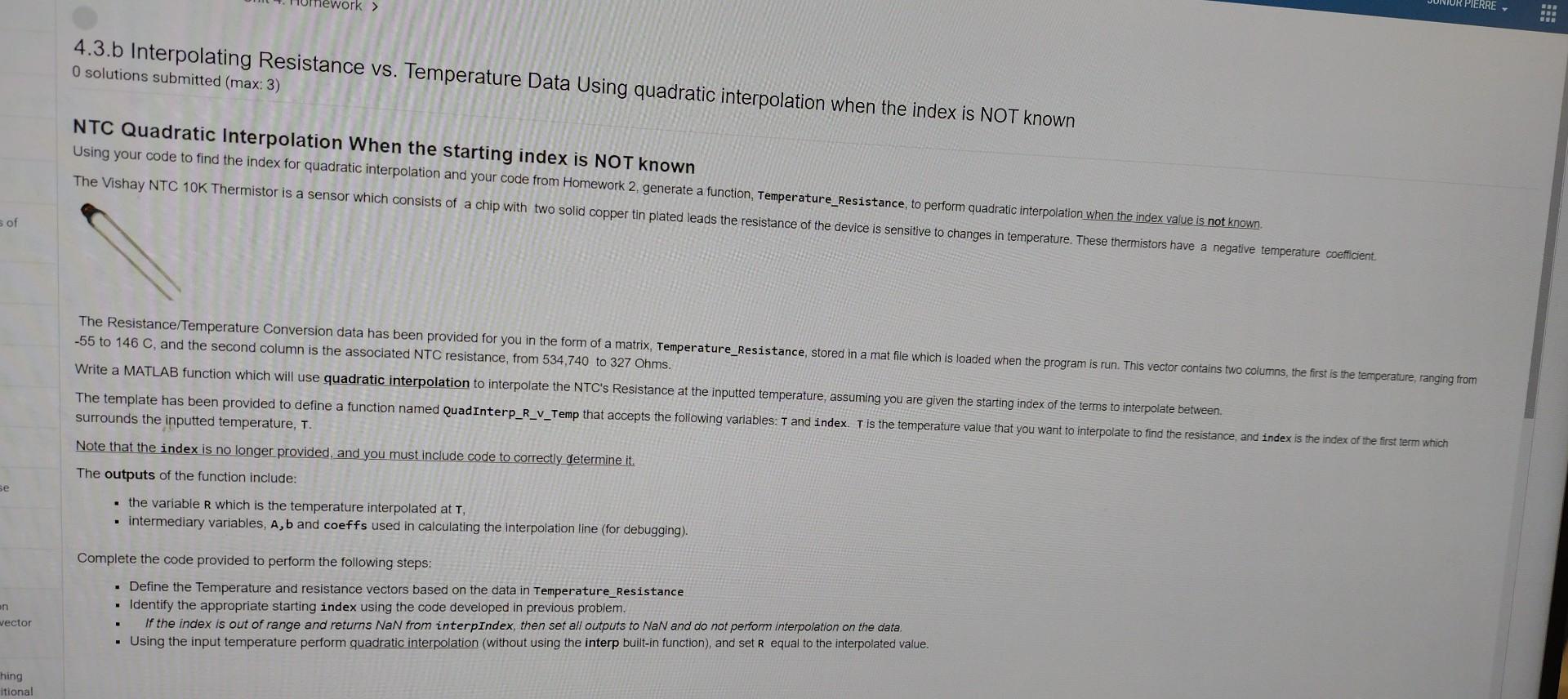 Solved 4.3.b Interpolating Resistance vs. Temperature Data | Chegg.com