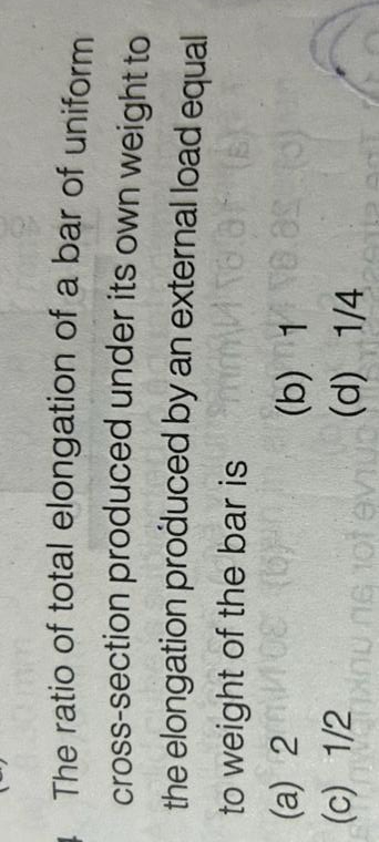 Solved The ratio of total elongation of a bar of | Chegg.com