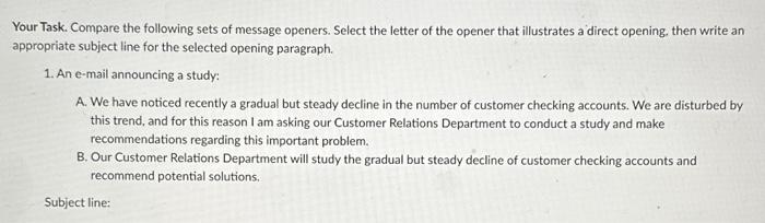 Your Task. Compare the following sets of message | Chegg.com