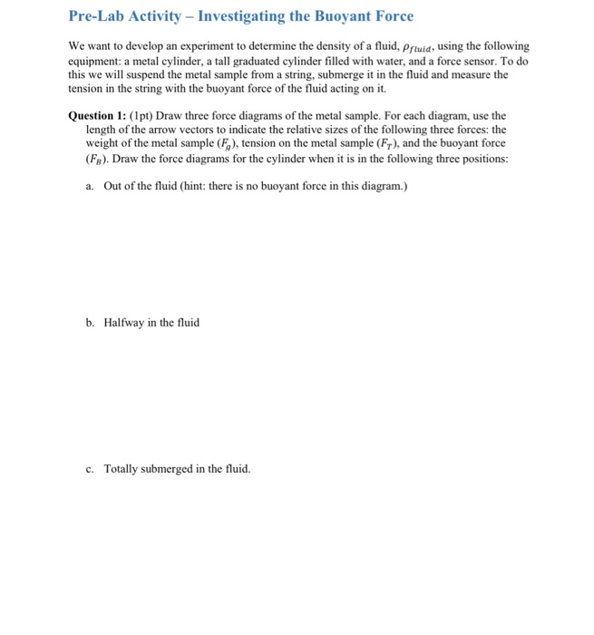 Solved Pre-Lab Activity - Investigating the Buoyant Force We | Chegg.com