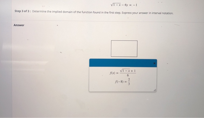 Solved V1-8-6y = -1 Step 3 of 3: Determine the implied | Chegg.com