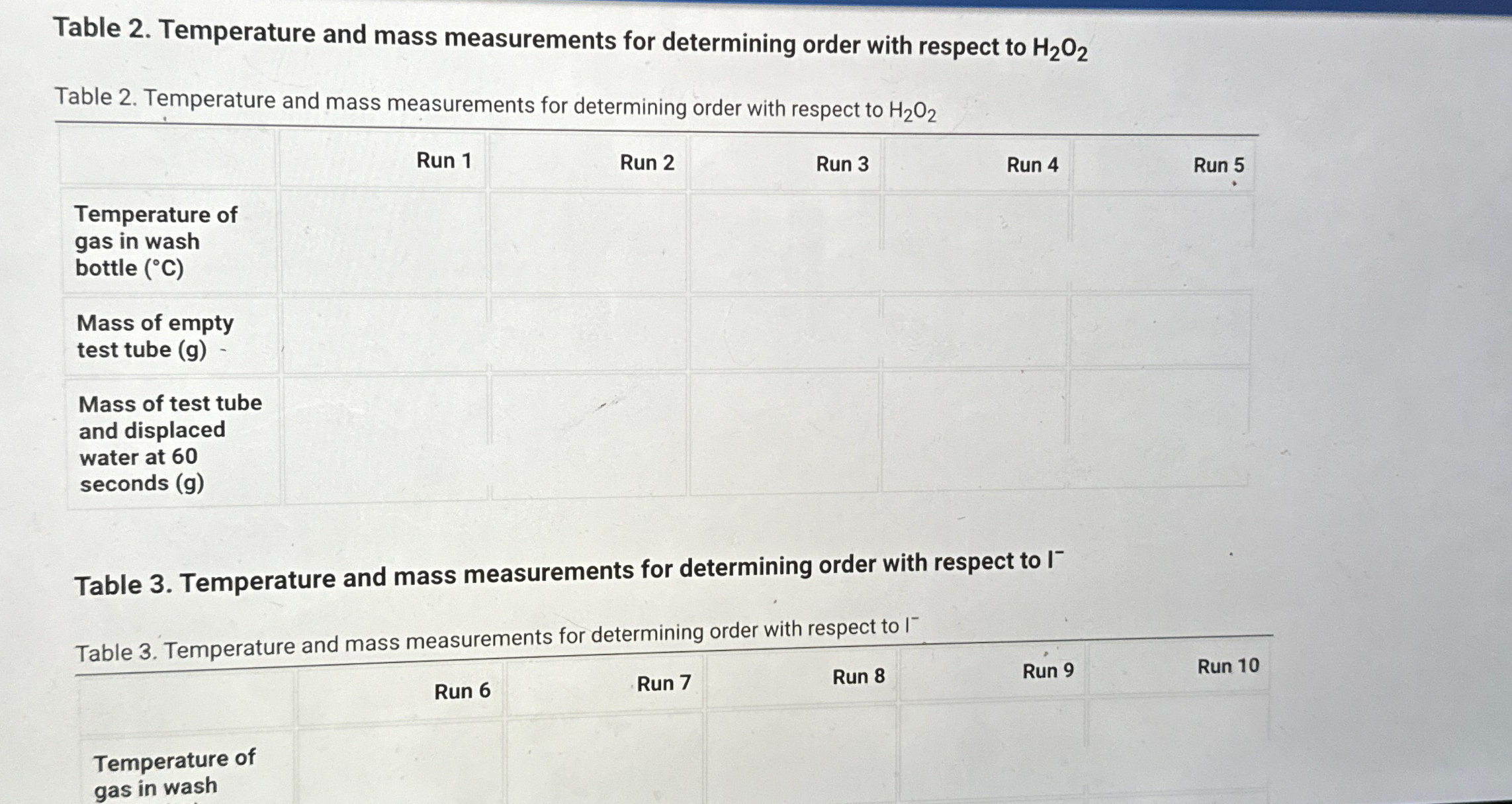 Table 2. ﻿Temperature and mass measurements for | Chegg.com