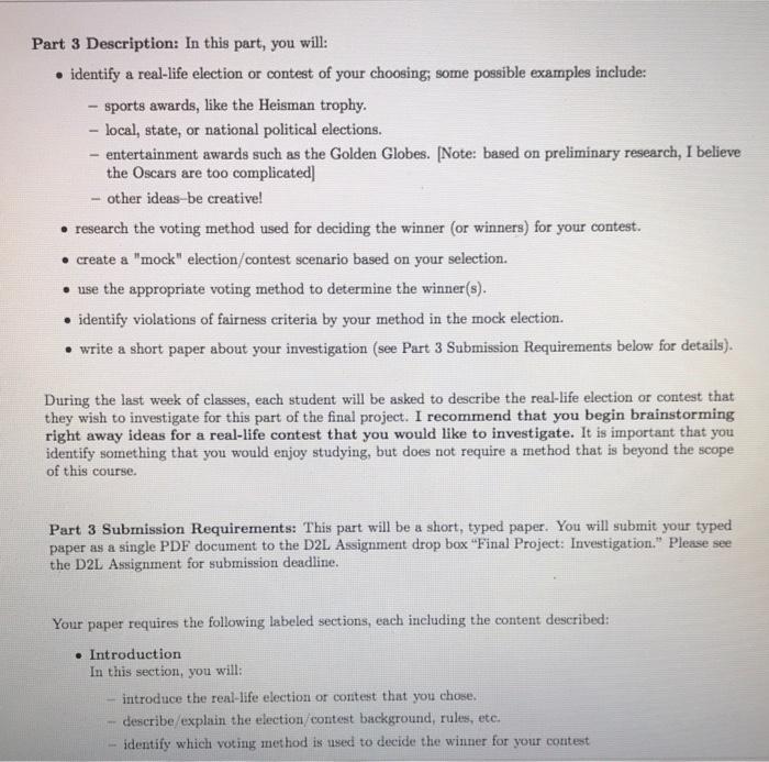 Solved I need help picking a real-life election or contest | Chegg.com