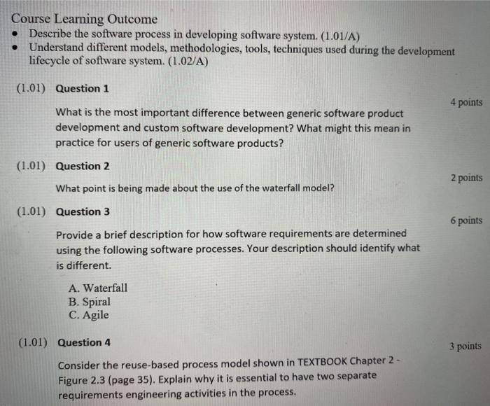 Solved Course Learning Outcome • Describe the software | Chegg.com