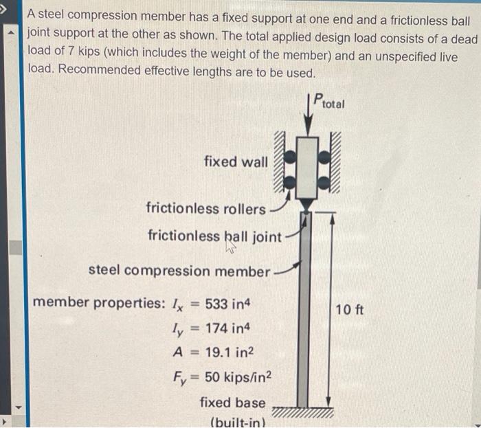 Solved > A steel compression member has a fixed support at | Chegg.com