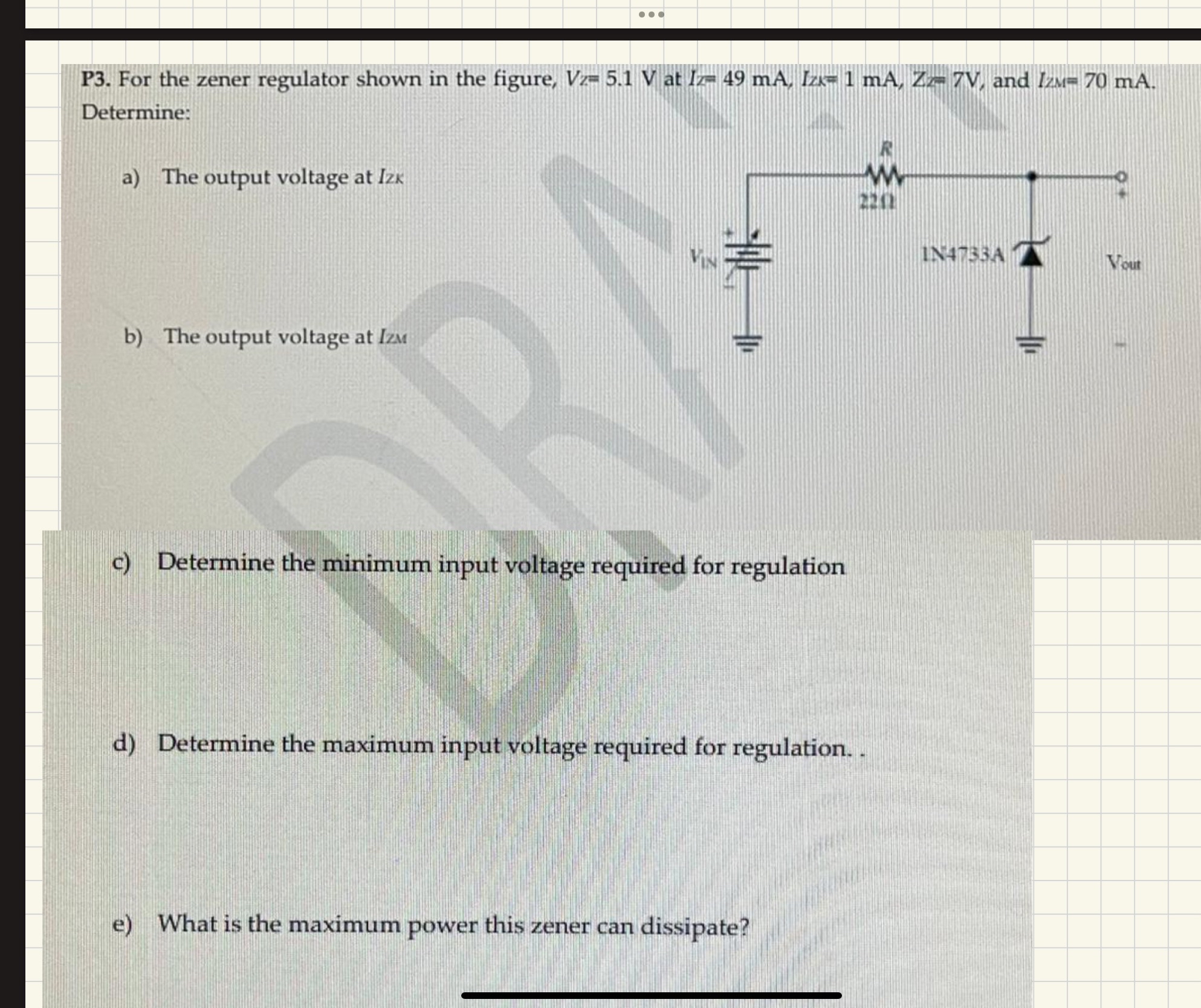 Solved SOLVE ALL PARTS EASY STEPS PLEASE:P3. ﻿For the zener | Chegg.com