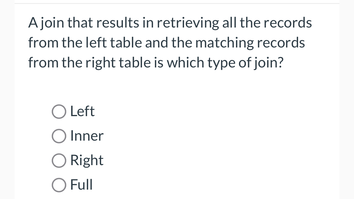 Solved A join that results in retrieving all the records | Chegg.com