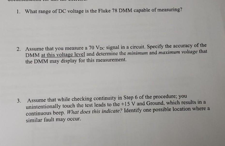 Solved 1. What range of DC voltage is the Fluke 78DMM | Chegg.com