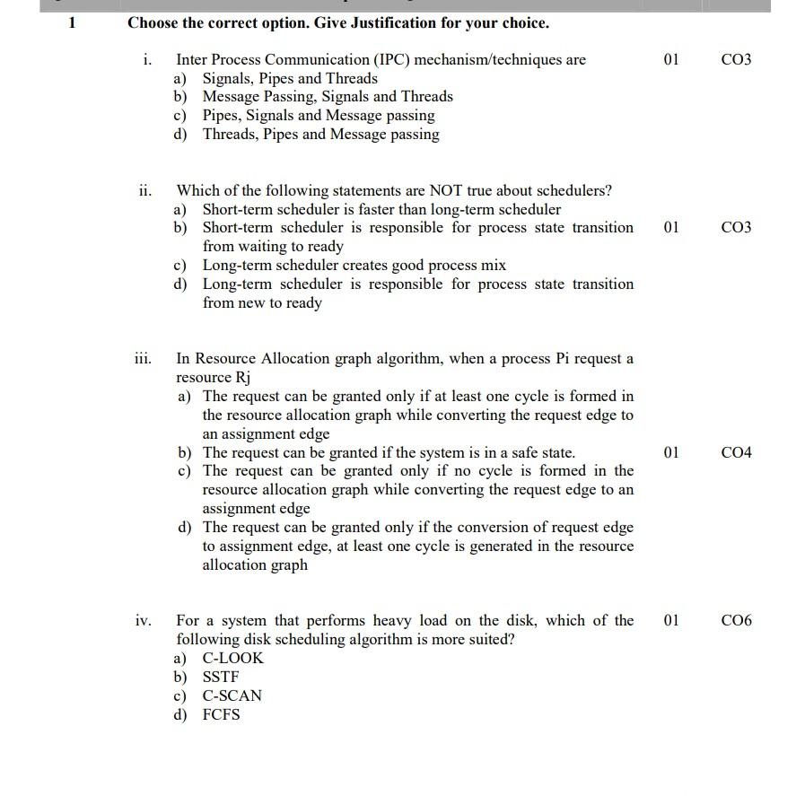 Solved 1 01 CO3 Choose the correct option. Give | Chegg.com