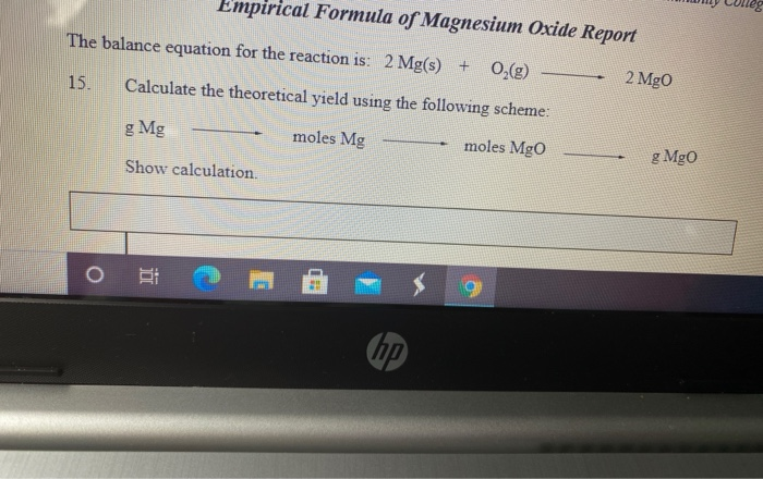 Solved Empirical Formula of Magnesium Oxide Report The | Chegg.com