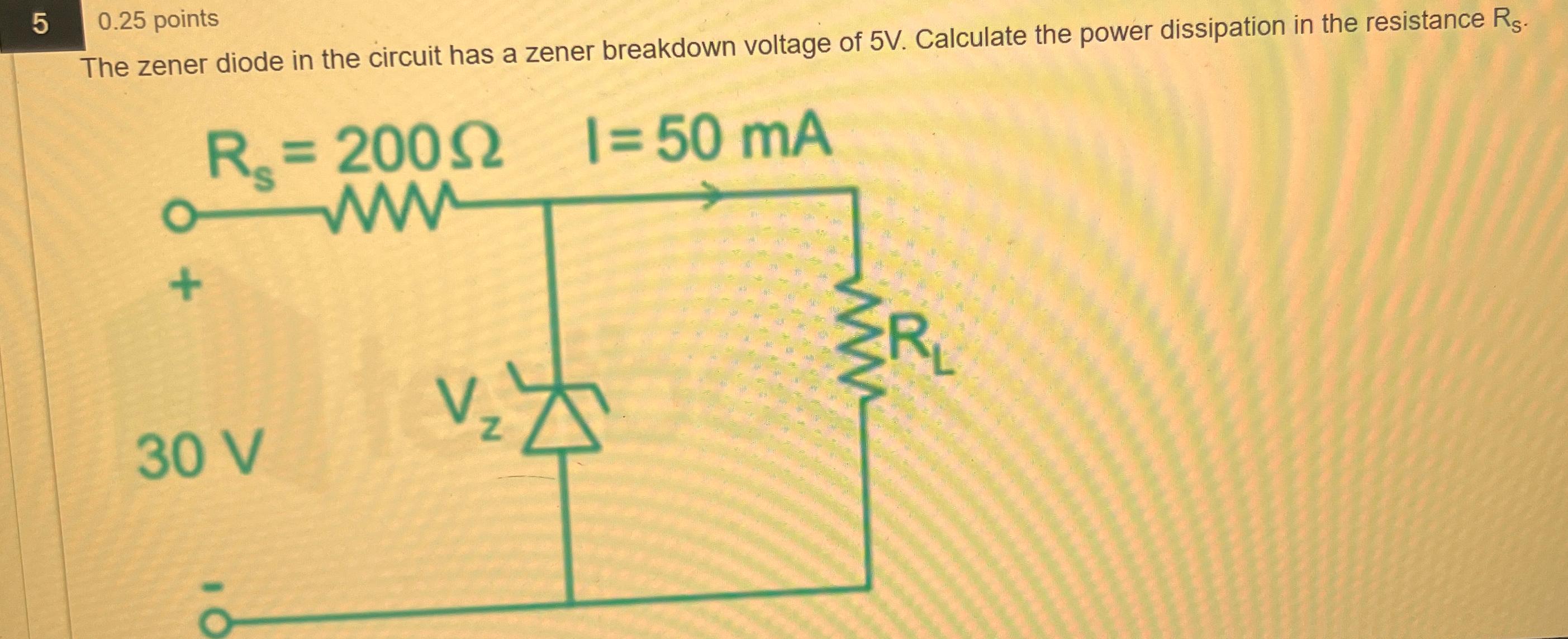 Solved The zener diode in the circuit has a zener breakdown | Chegg.com