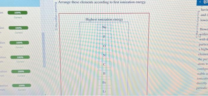 Solved Arrange these elements according to first ionization | Chegg.com