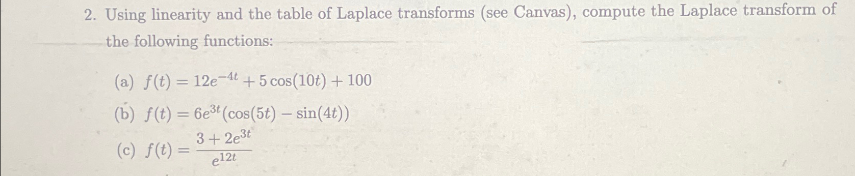 Solved Using linearity and the table of Laplace transforms | Chegg.com