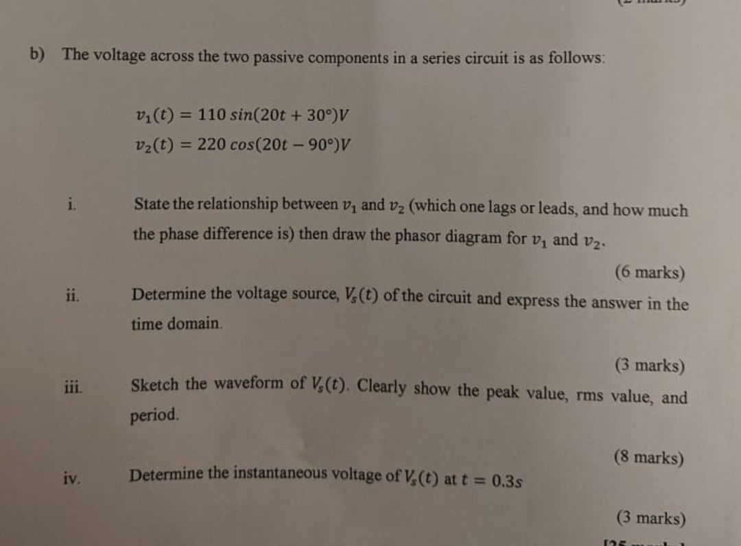 Solved b) ﻿The voltage across the two passive components in | Chegg.com