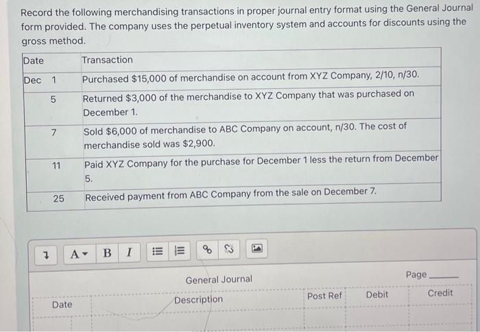 Solved Record the following merchandising transactions in | Chegg.com