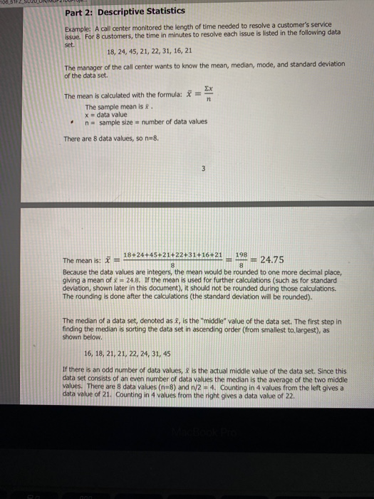 Solved Part 2: Descriptive Statistics Example: A call center | Chegg.com