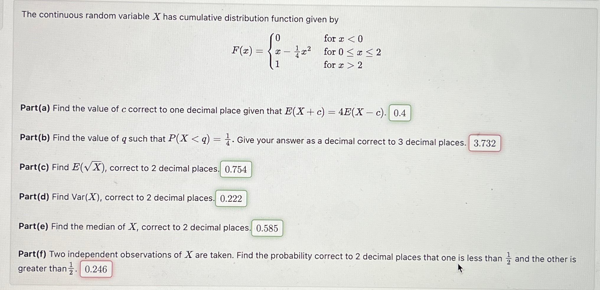 Solved The continuous random variable x ﻿has cumulative | Chegg.com