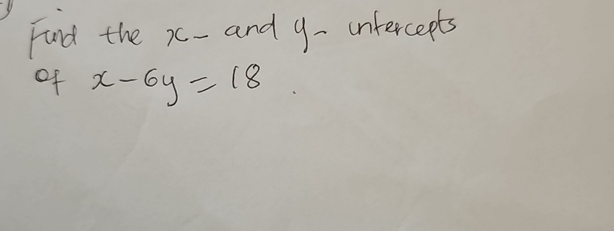 Solved Find the x - ﻿and y - ﻿intercepts of x-6y=18. | Chegg.com