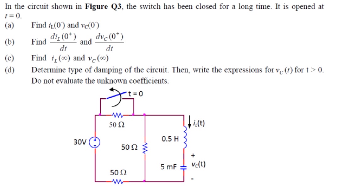 Solved In the circuit shown in Figure Q3, ﻿the switch has | Chegg.com