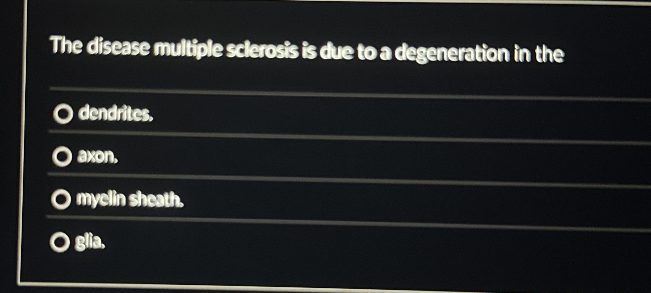 Solved The disease multiple sclerosis is due to a | Chegg.com