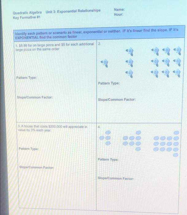 Solved Quadratic Algebra Unit 3: Exponential Relationships | Chegg.com