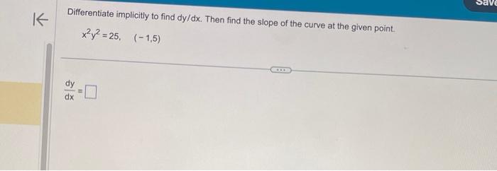 Solved Differentiate implicitly to find dy/dx. Then find the | Chegg.com