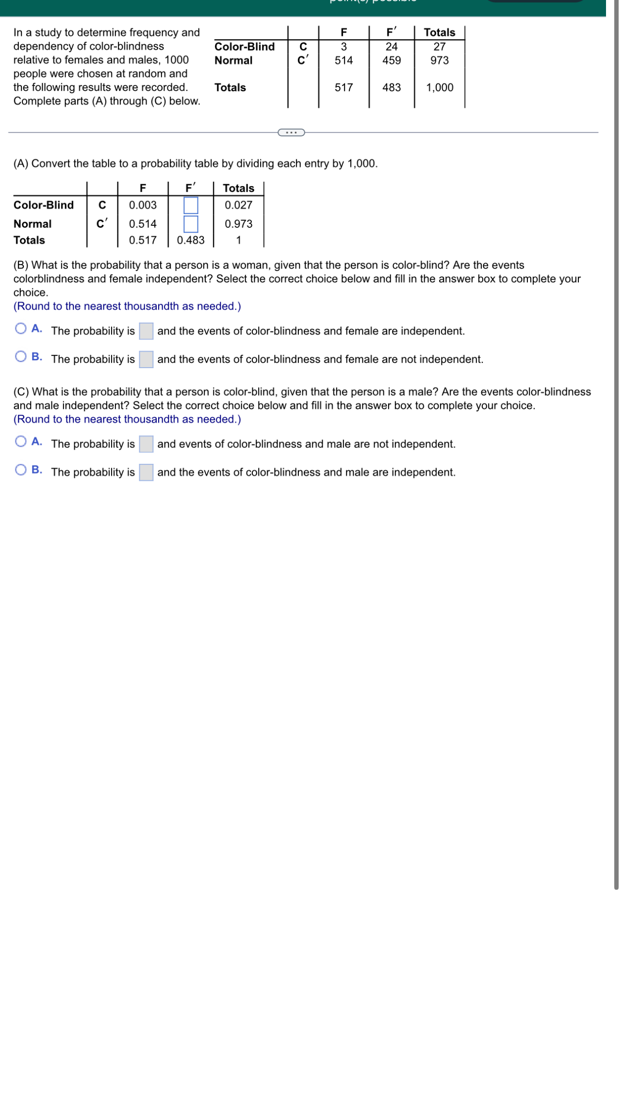 Solved In a study to determine frequency and dependency of | Chegg.com