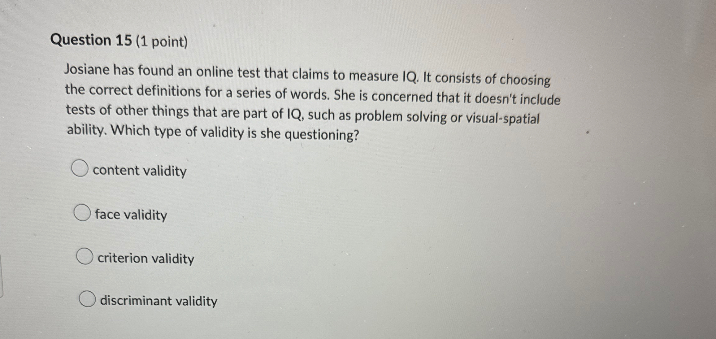Solved Question 15 (1 ﻿point)Josiane has found an online | Chegg.com