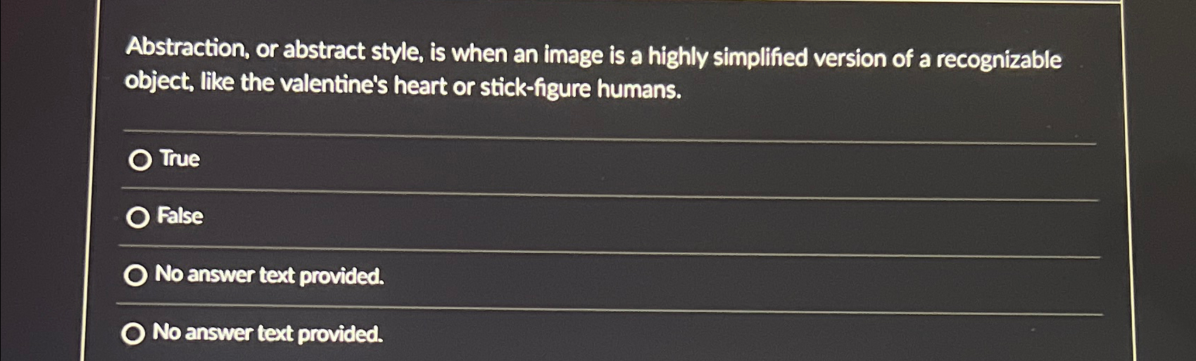 Solved Abstraction, or abstract style, is when an image is a | Chegg.com
