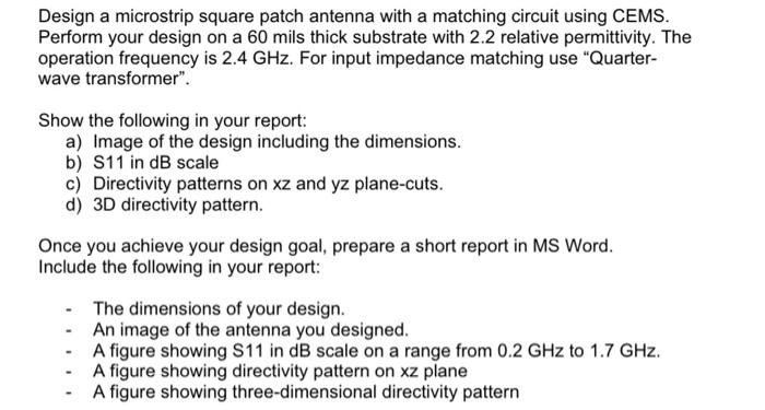 Solved Please do the following using Matlab cems antenna | Chegg.com