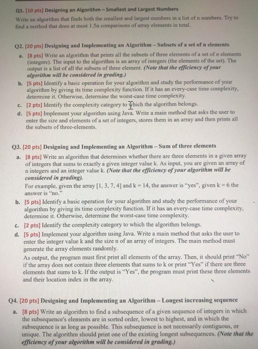 Solved Q1. (10 pts) Designing an Algorithm - Smallest and | Chegg.com