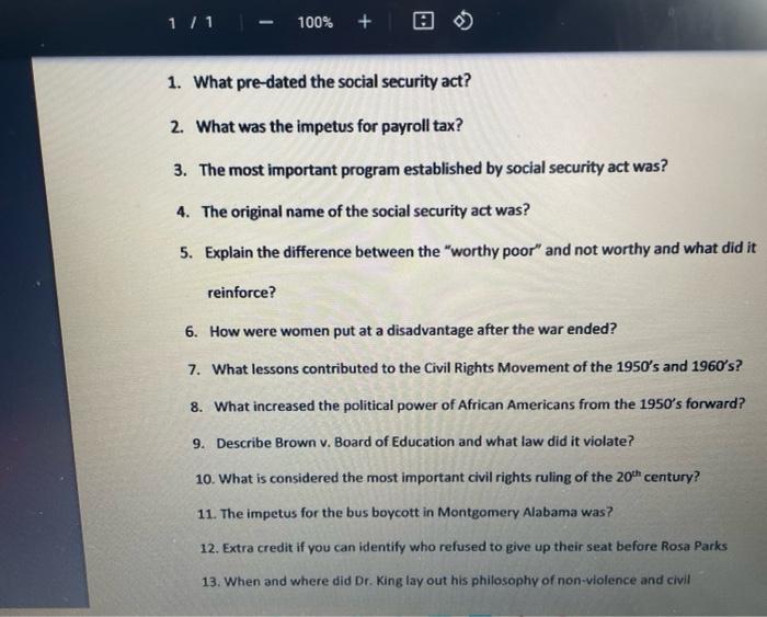 1. What pre-dated the social security act? 2. What | Chegg.com