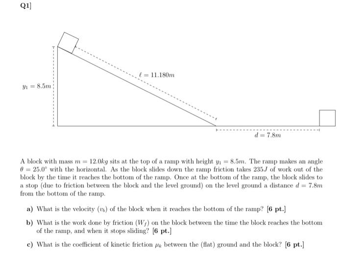 Solved A block with mass m=12.0 kg sits at the top of a ramp | Chegg.com