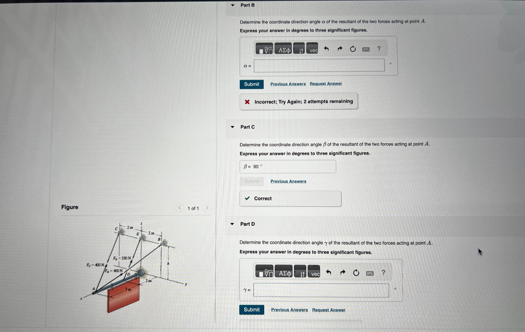 Solved Part Bdetermine The Coordinate Direction Angle α ﻿of