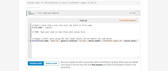 1.19 LAB: Input: Mad Lib Mad Labs are activinies that | Chegg.com