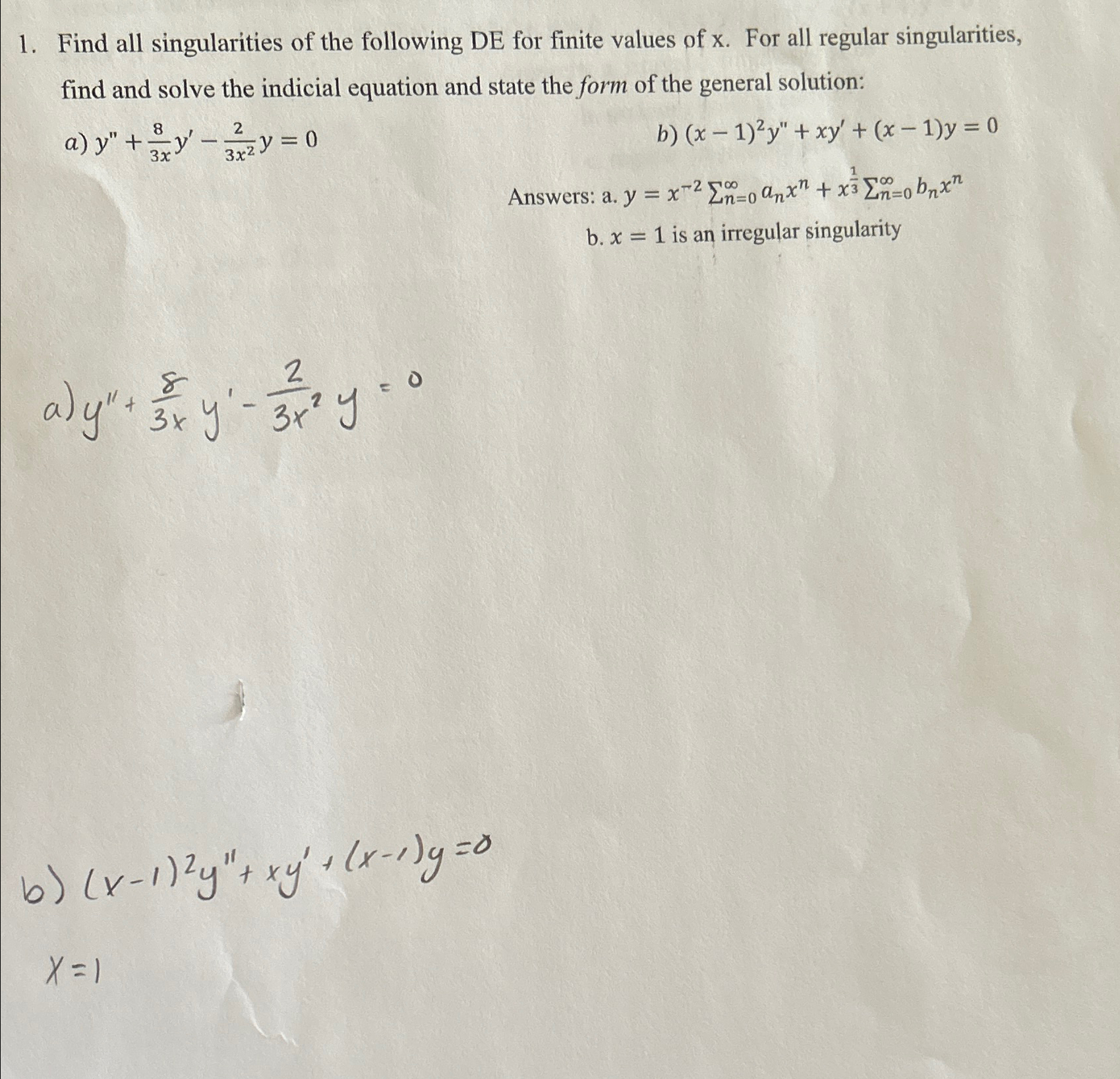 Solved Find all singularities of the following DE for finite | Chegg.com