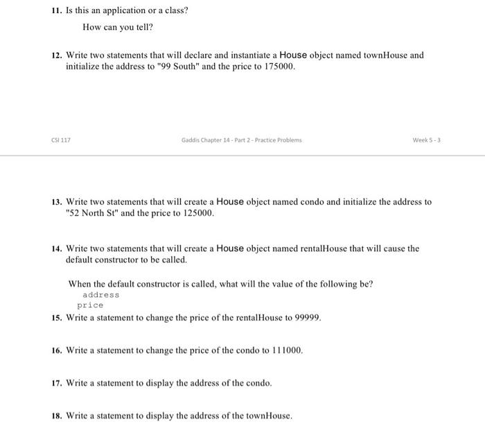 Solved Use the following class definition to answer the next | Chegg.com