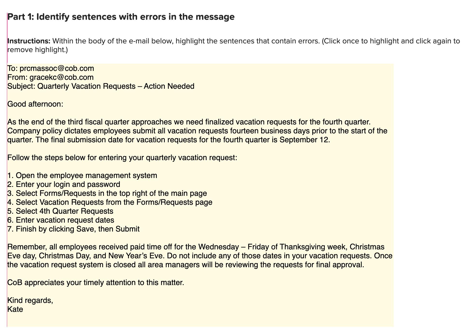 Solved Instructions: Within the body of the e-mail below, | Chegg.com