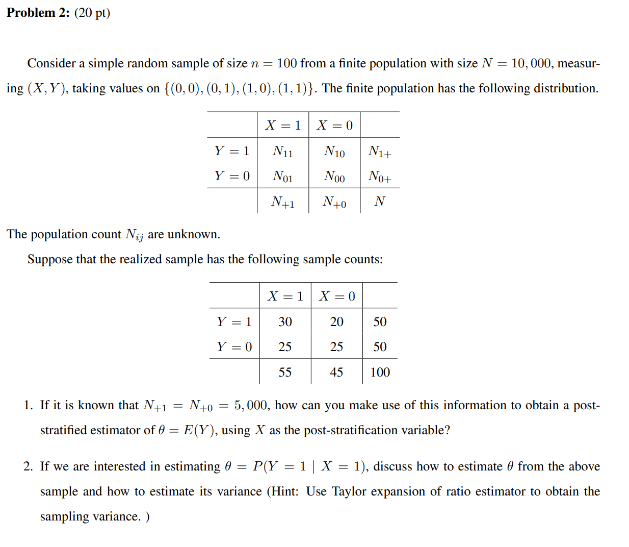 Solved Problem 2: (20 ﻿pt)Consider a simple random sample of | Chegg.com